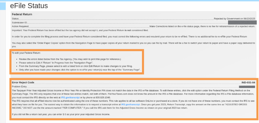 How to resubmit my rejected return – FileYourTaxes.com